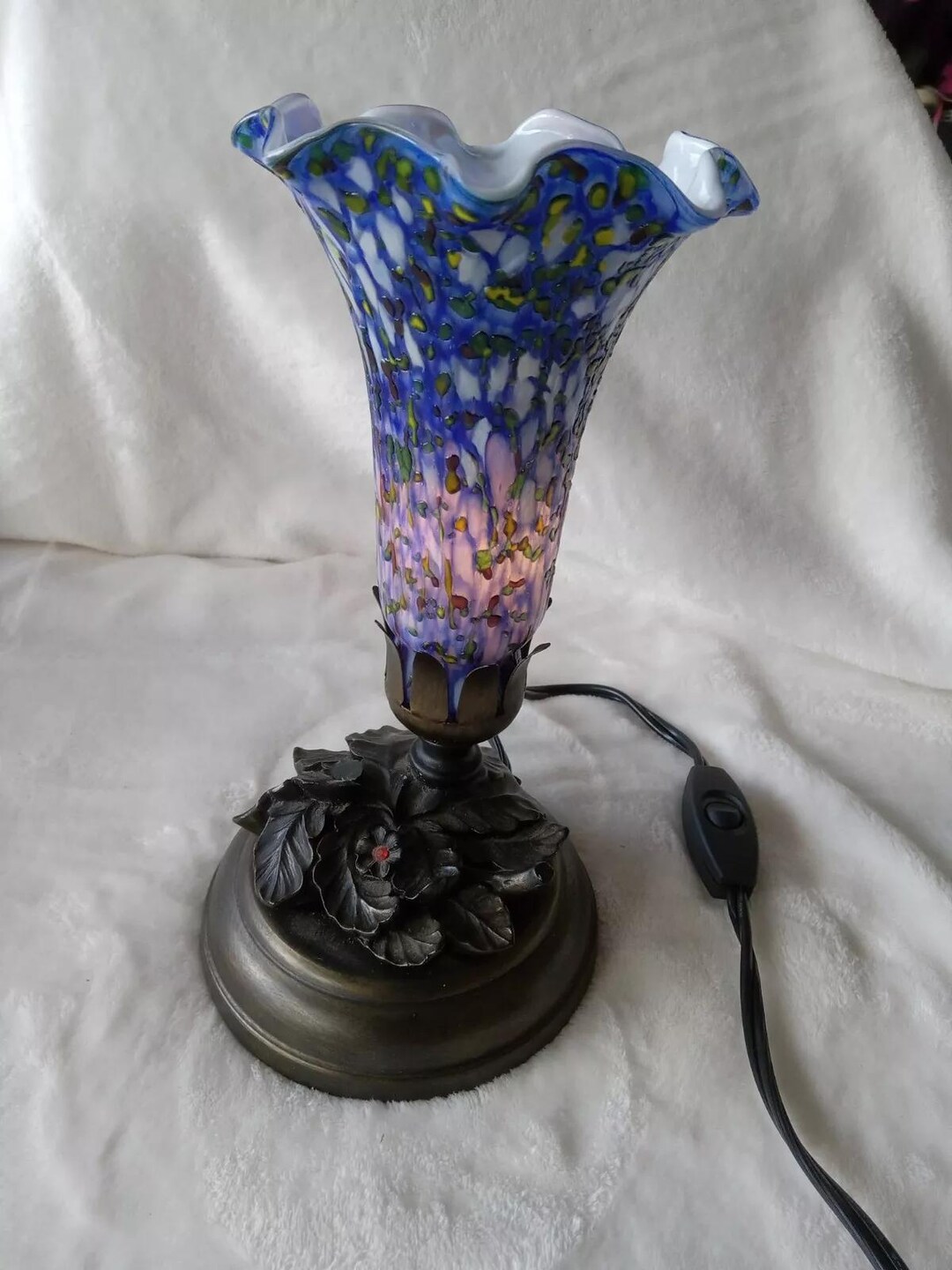 Vintage Blue Glass/mattel Table Lamp, Works - Etsy