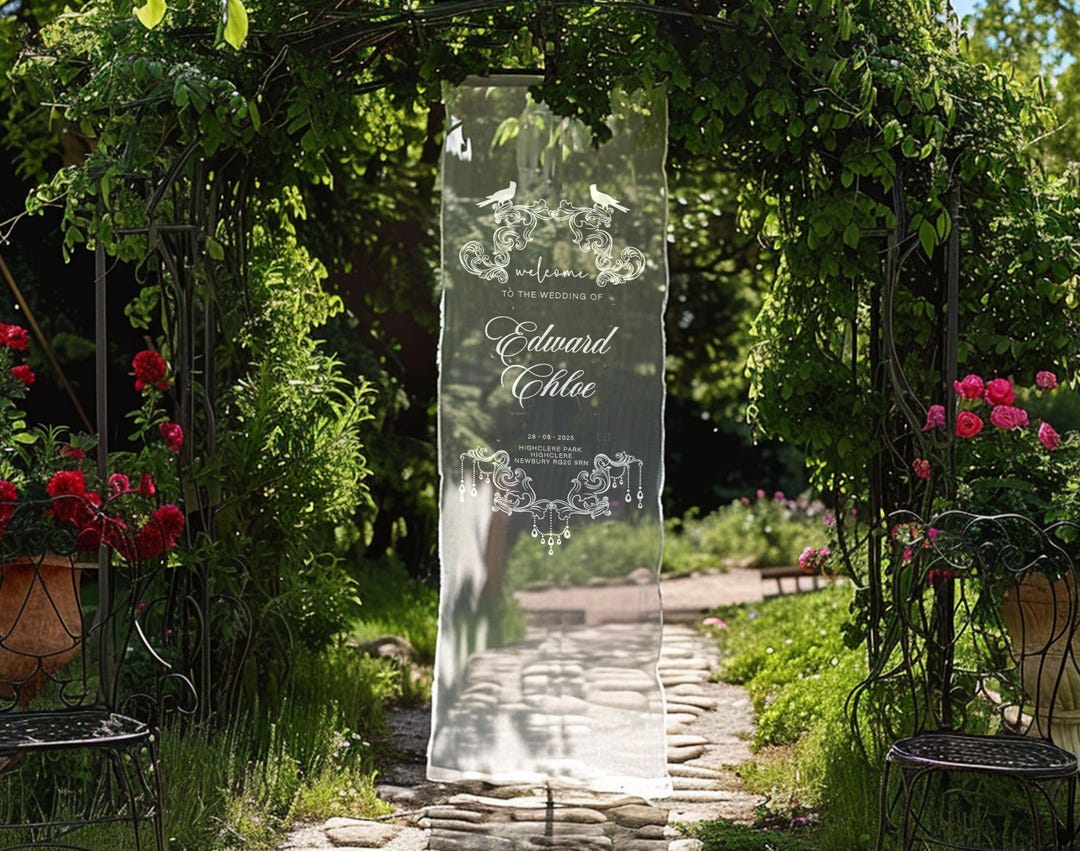 Custom Linen Wedding Welcome Sign, Sheer Fabric Banner - Etsy
