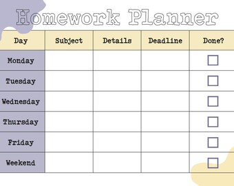 Cute Pastel Printable Student Homework Planner Purple and Yellow - Etsy