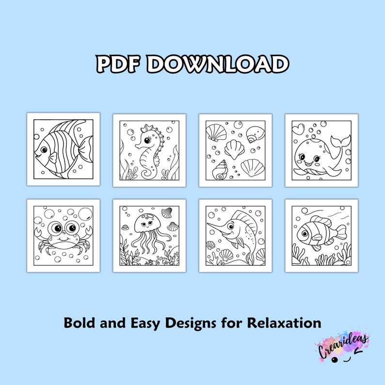 Cute Ocean Animals Coloring Pages PDF – 8 Bold and Easy Designs for ...