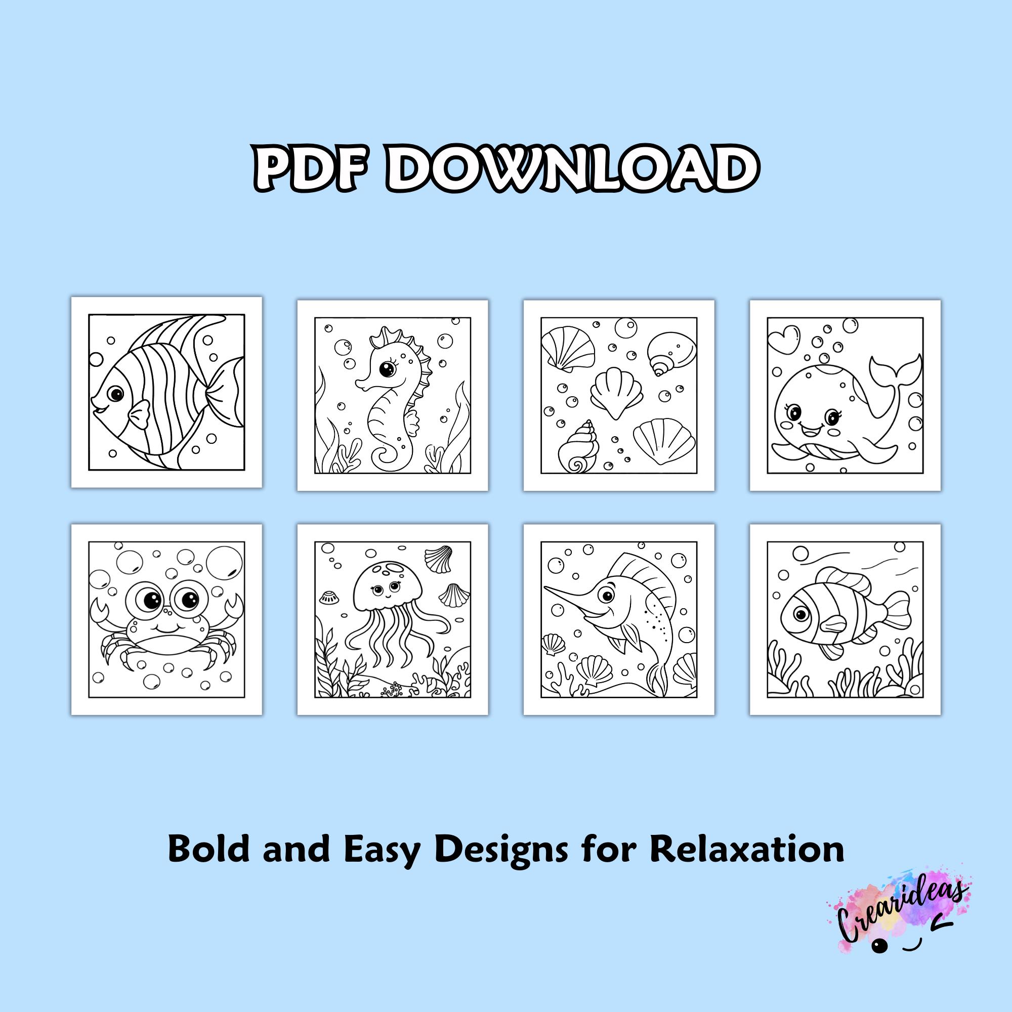 Cute Ocean Animals Coloring Pages PDF – 8 Bold and Easy Designs for ...