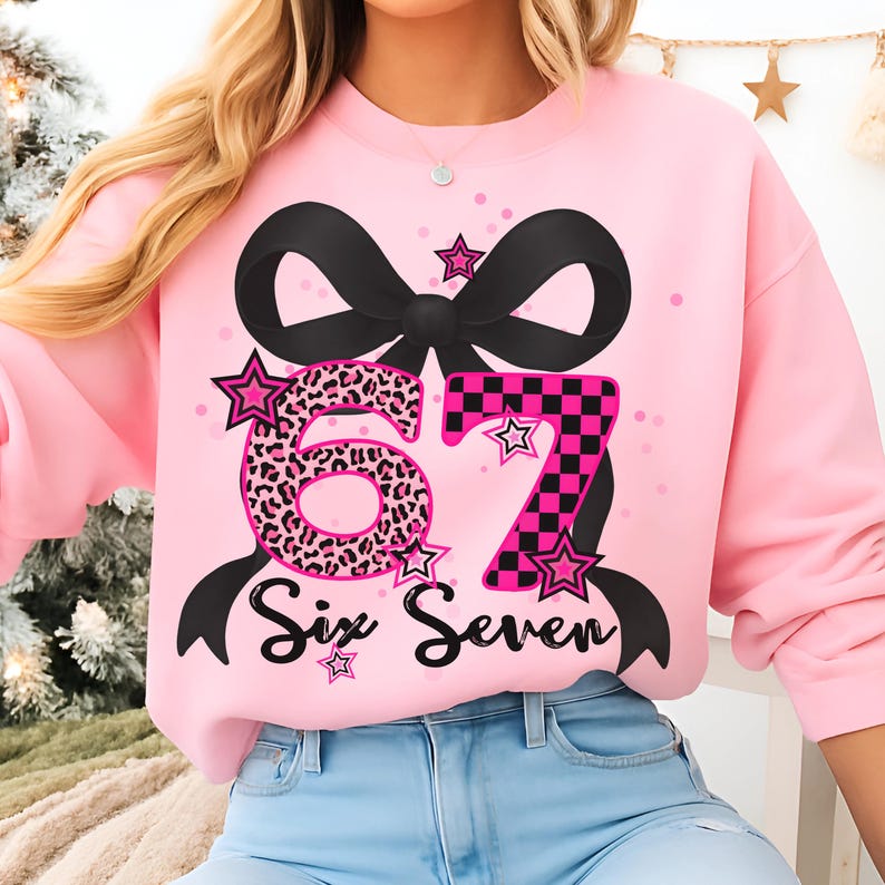 Pink Six Seven PNG – Preppy Coquette 67 Design, Leopard & Checker Print PNG, Black Bow Aesthetic ...