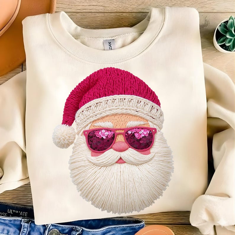 Crochet Santa PNG With Pink Sequin Glasses | Trendy Christmas ...