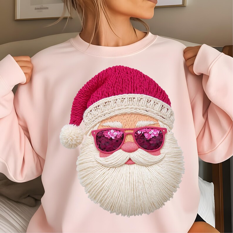 Crochet Santa PNG With Pink Sequin Glasses | Trendy Christmas ...