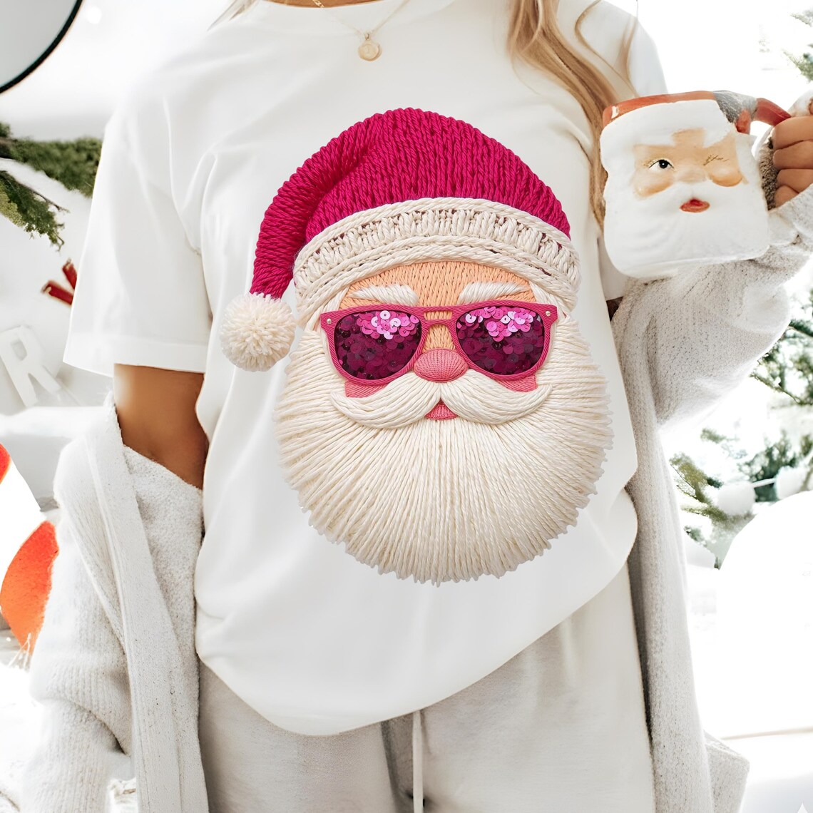 Crochet Santa PNG With Pink Sequin Glasses | Trendy Christmas ...