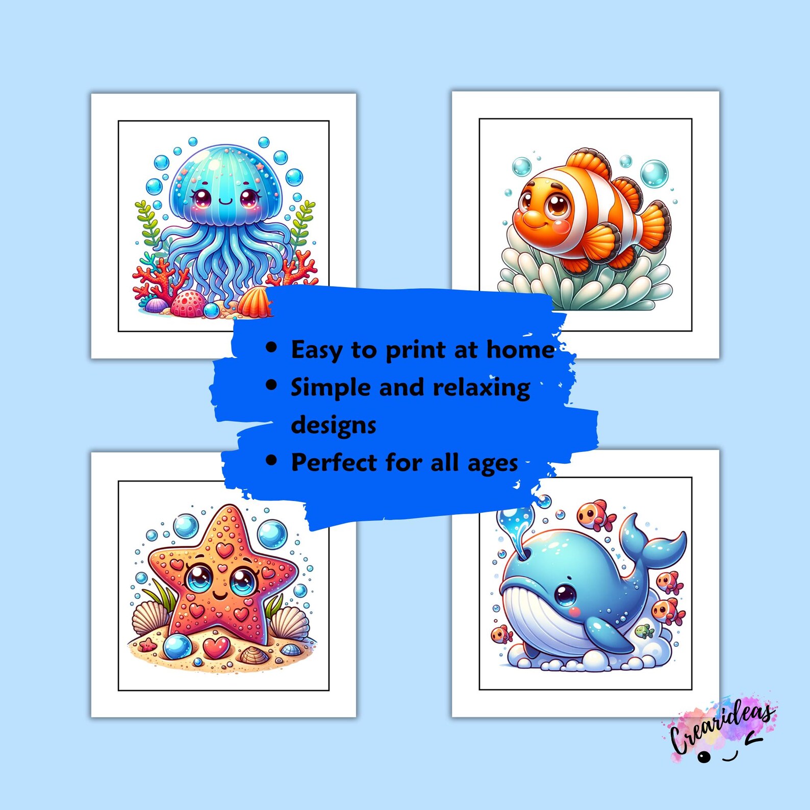Cute Ocean Animals Coloring Pages PDF – 8 Bold and Easy Designs for ...