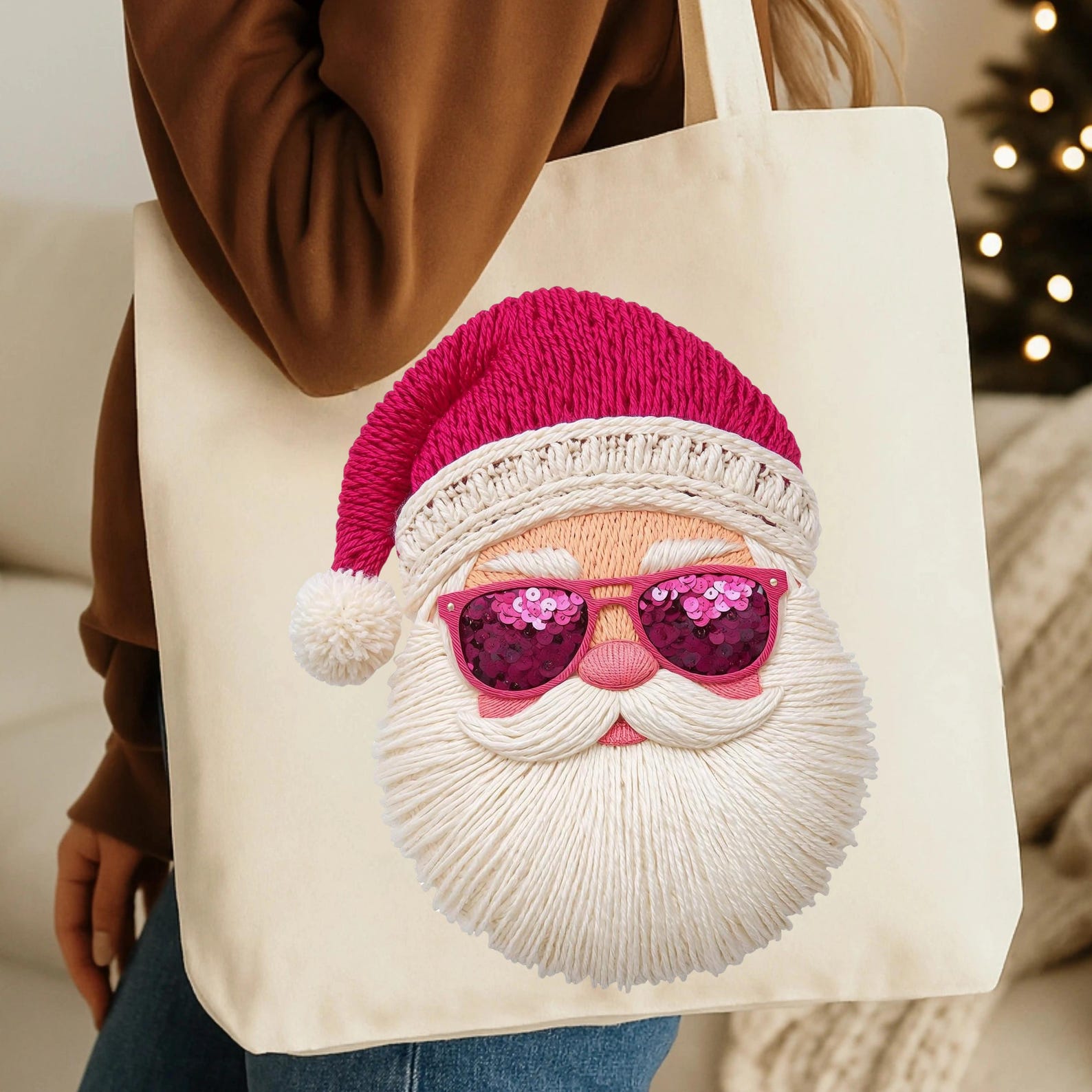 Crochet Santa PNG With Pink Sequin Glasses | Trendy Christmas ...