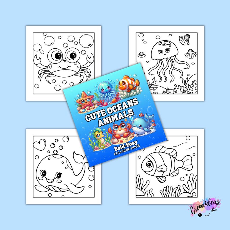 Cute Ocean Animals Coloring Pages PDF – 8 Bold and Easy Designs for ...