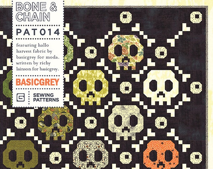 Bone and Chain Quilt Pattern, PAT014 Fat Quarter FQ Friendly Halloween Skulls and Crossbones ...