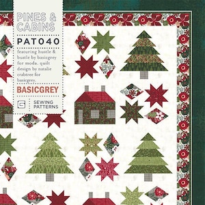 Pines and Cabins Quilt Pattern, Basicgrey PAT040, Yardage FQ Friendly Pattern, Christmas Xmas ...