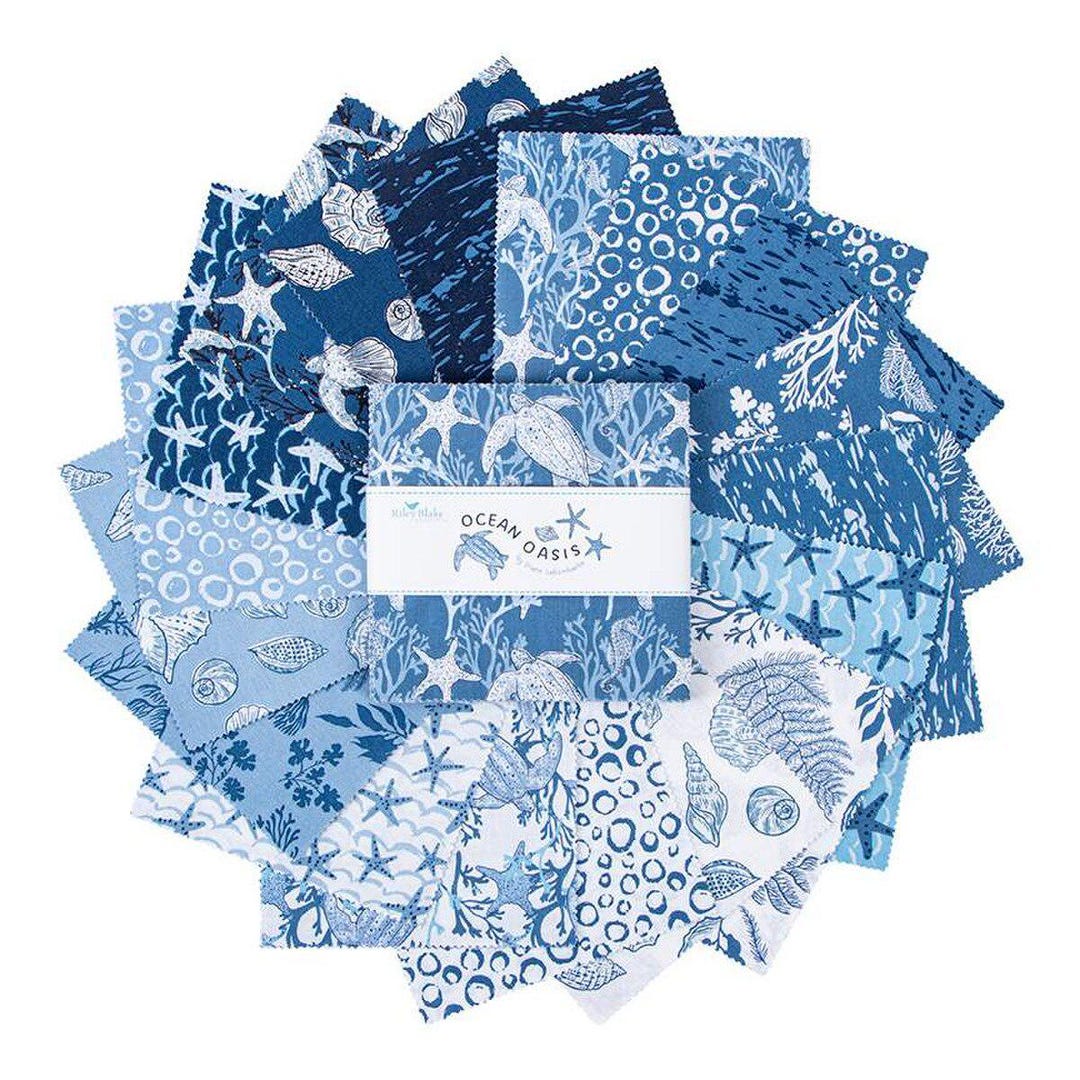 Ocean Oasis 5" Stacker, Riley Blake 5-15990-42, 5" Precut Beach Shells Sea Turtles Blue White ...