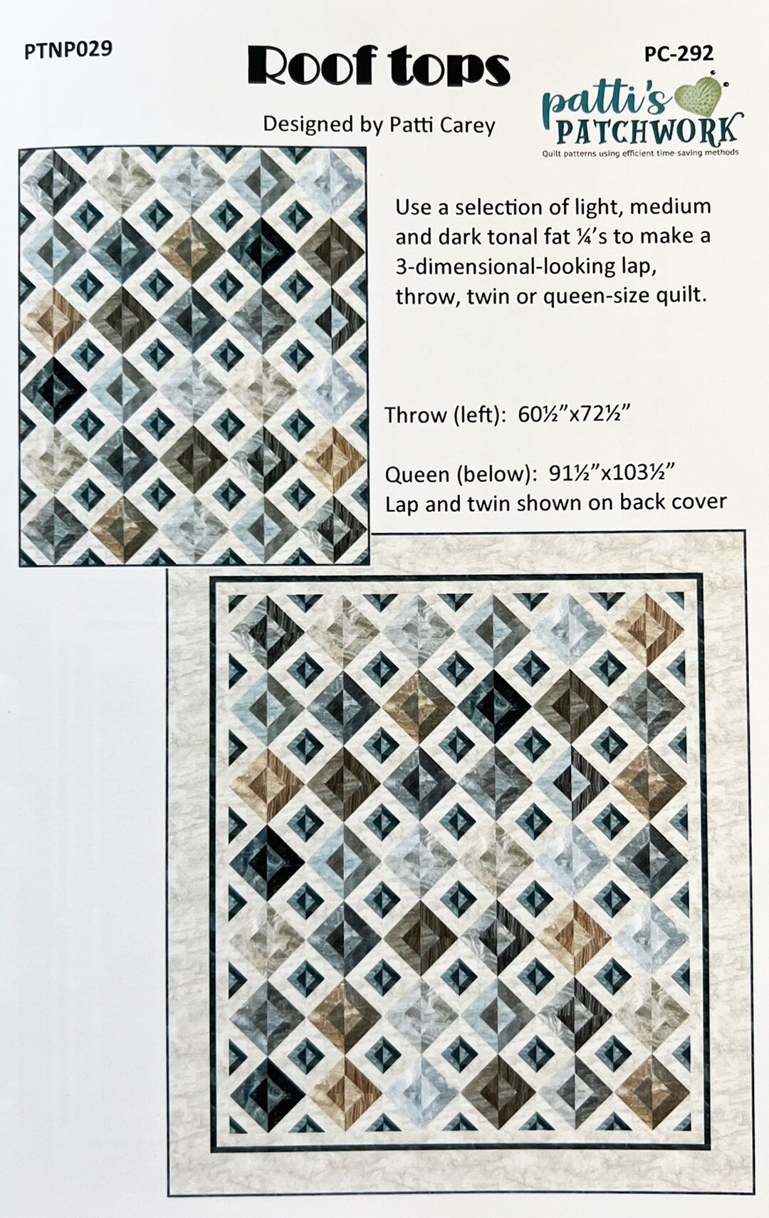 LAST CALL Roof Tops Quilt Pattern, PTNP029, Fat Quarter Friendly Lap ...