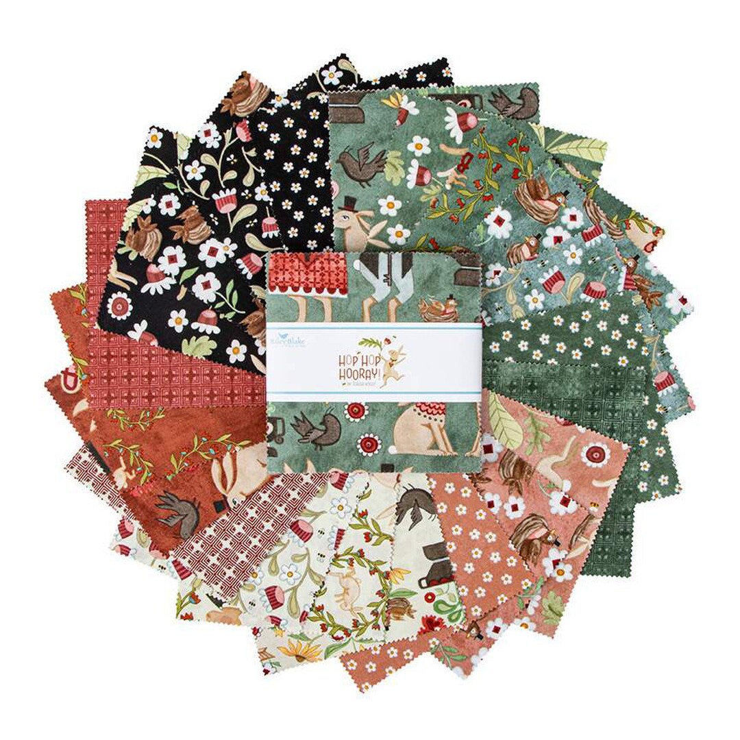Hop Hop Hooray 5 Stacker, Riley Blake 5-14270-42, Folk Art Bunny Floral ...