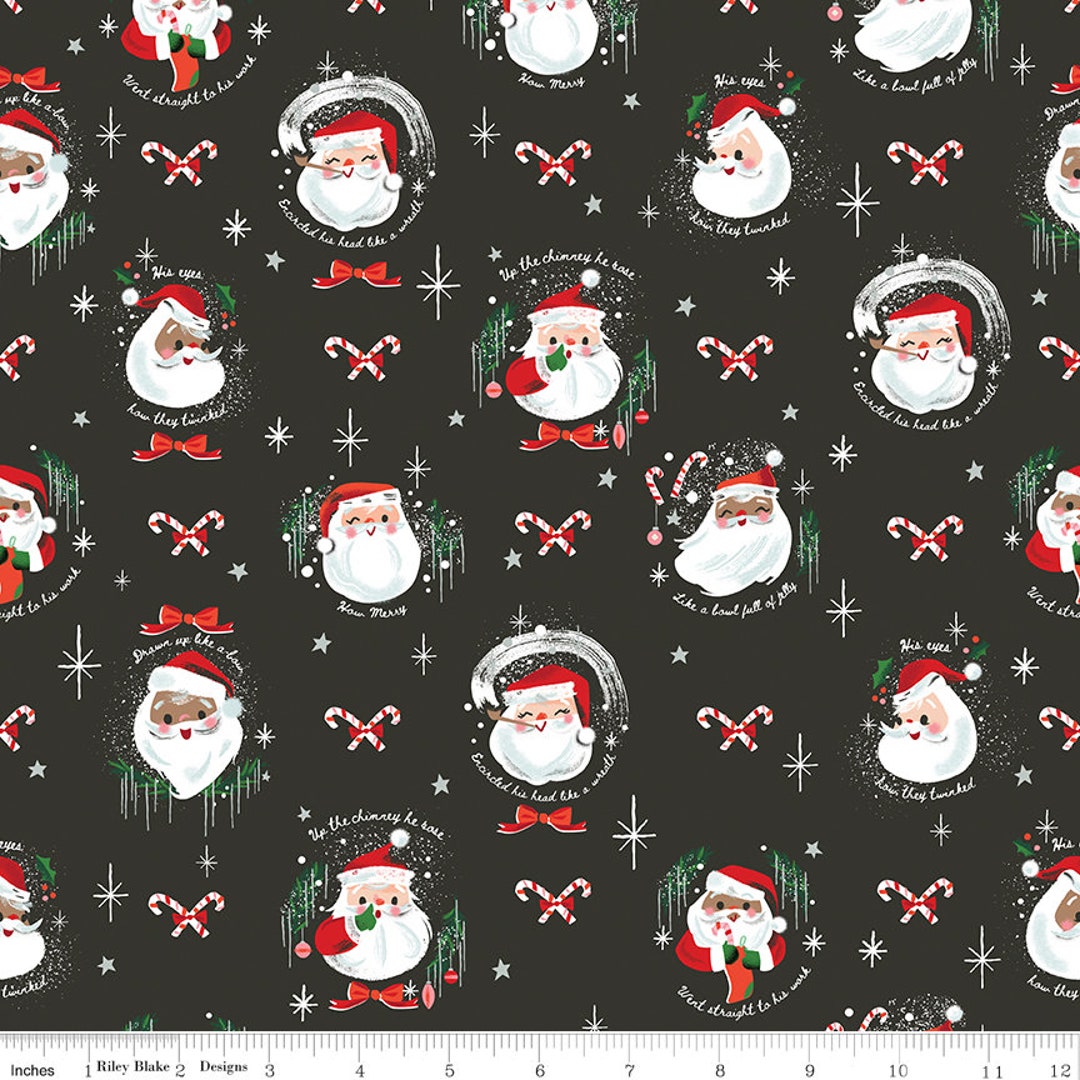 Santa Claus Fabric, SC13462-CHARCOAL, Twas Jolly Old Elf Cotton Quilt ...