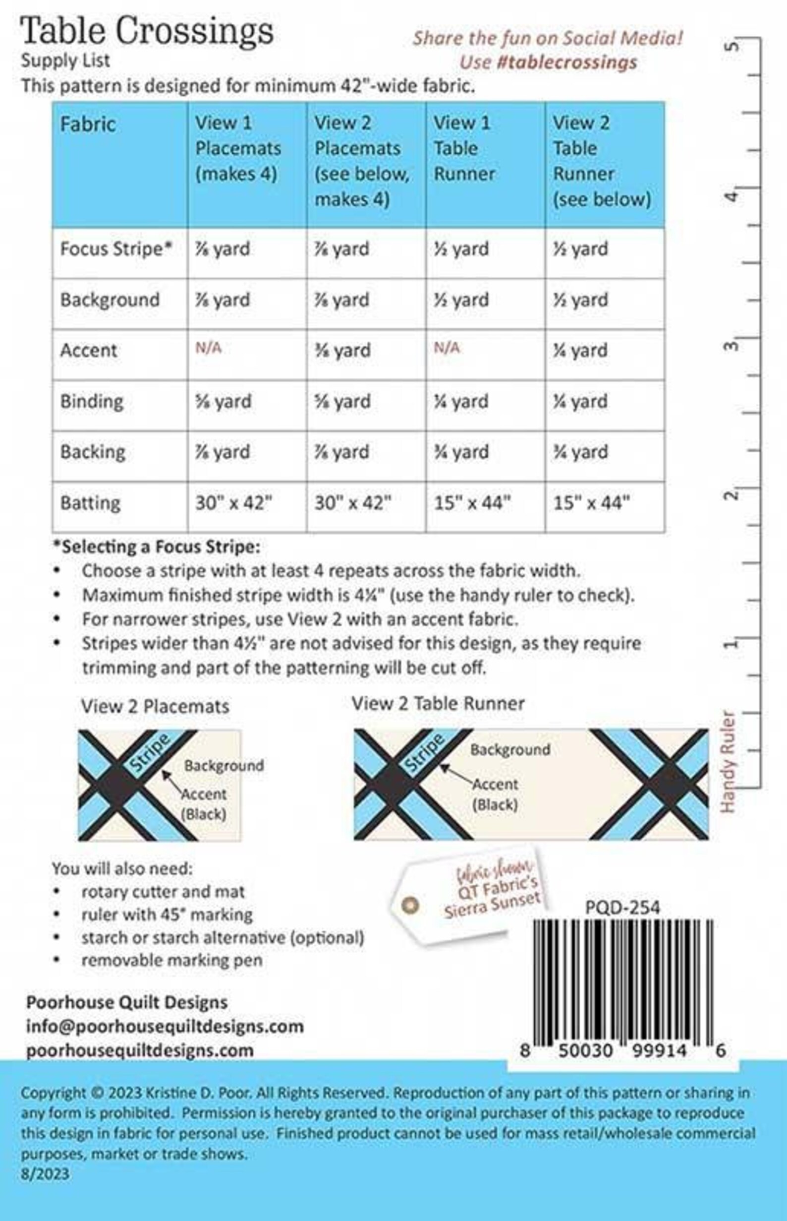 Table Crossings Quilt Pattern, Poor House Quilt Designs PQD-254, Place ...