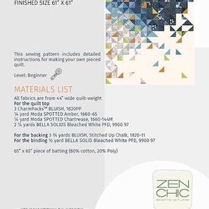 Throwing Quilt Pattern, Zen Chic ZCTRQP, Charm Pack Friendly Modern Contemporary HST Square ...