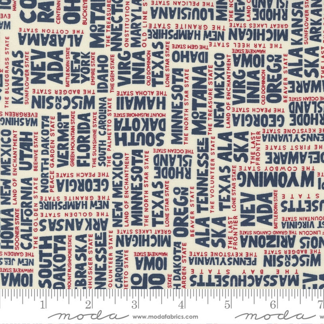 LAST CALL Stateside - States Names Vanilla Navy Fabric, Moda 55610 33 ...