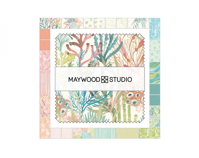 Seascape 5" Charm Pack, Maywood Studio CP-MASSEAS, 5" Precut Pink Blue Green Beach Coastal Charm ...