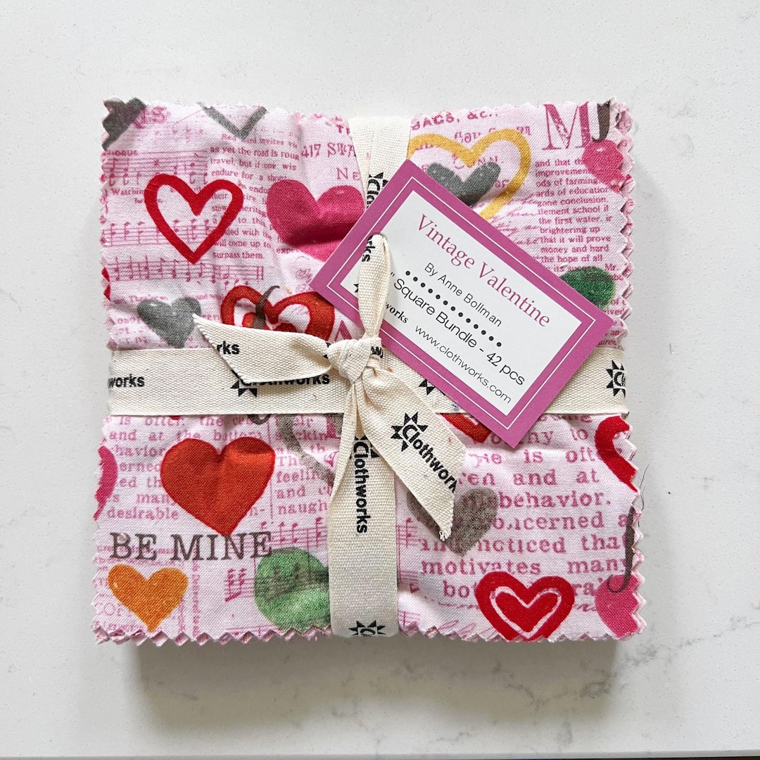 Vintage Valentine OOP Charm Pack, Clothworks, 5 Precut Valentine's Day ...