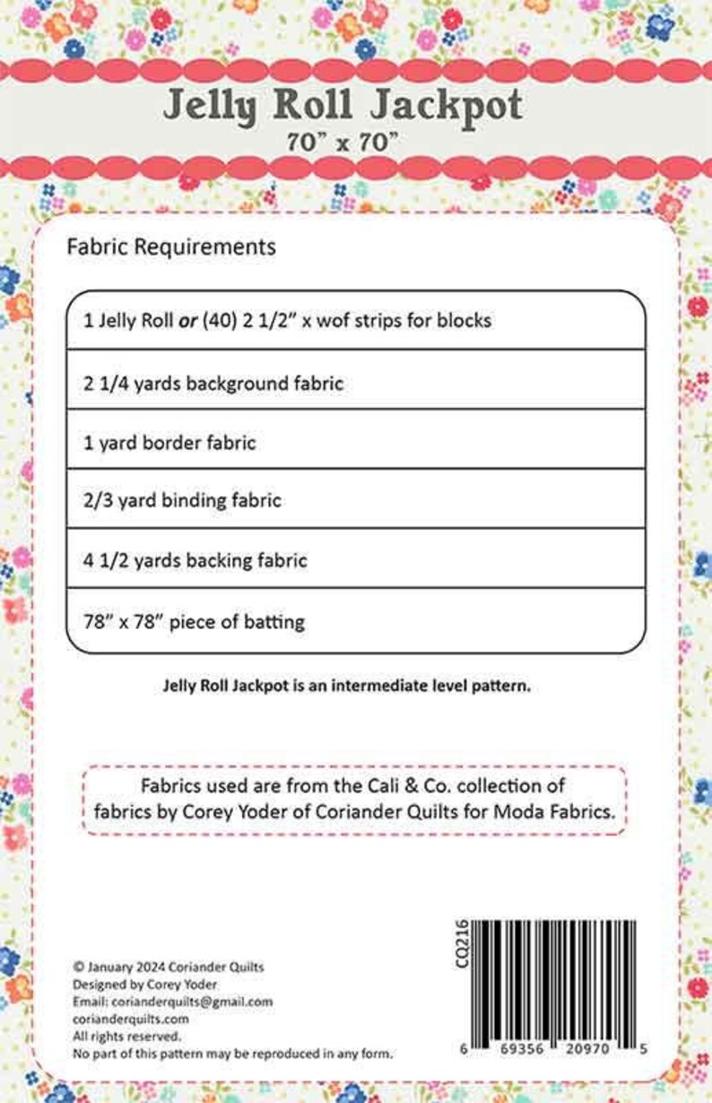 Jelly Roll Jackpot Quilt Pattern, Coriander Quilts CQ216, Jelly Roll ...