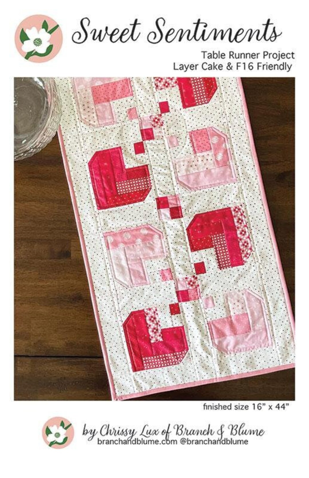 Sweet Sentiments Table Runner Quilt Pattern, Branch and Blume BNB2301 ...