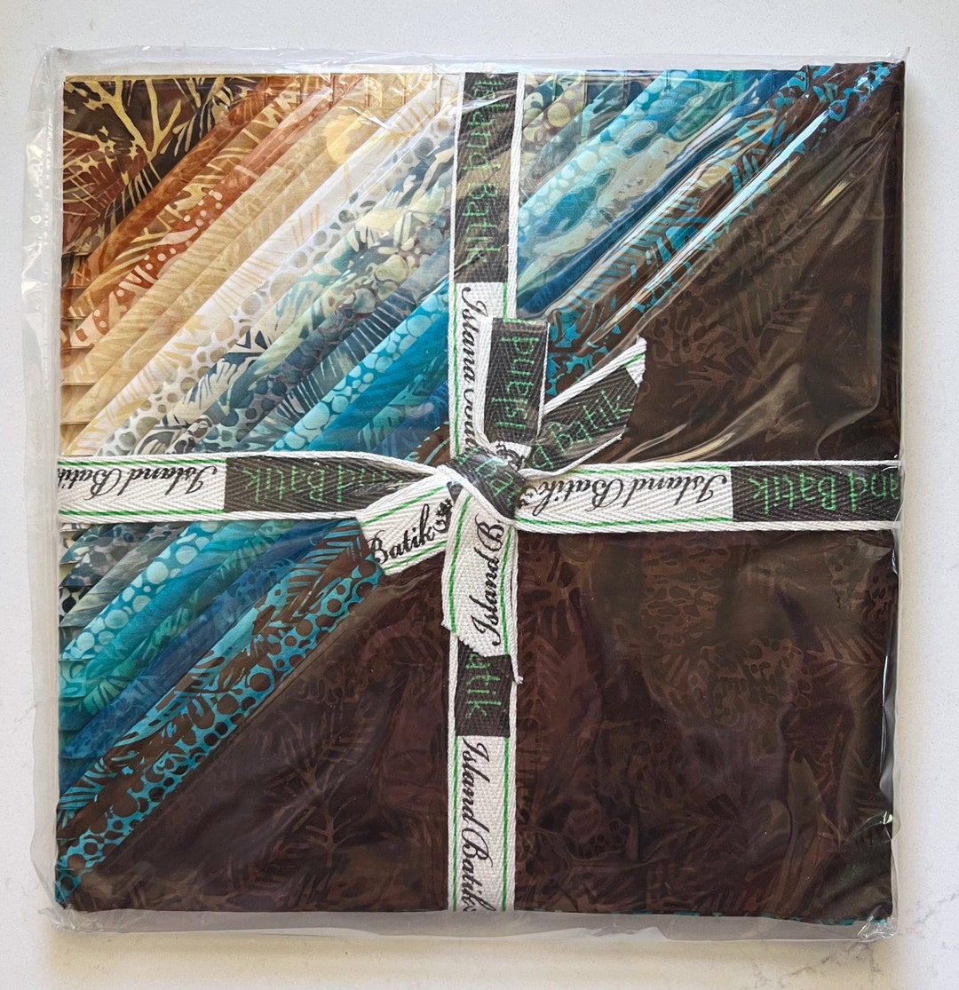 Oasis Stack, Island Batik, 10" Precut Fabric Squares, Teal Brown Beige ...