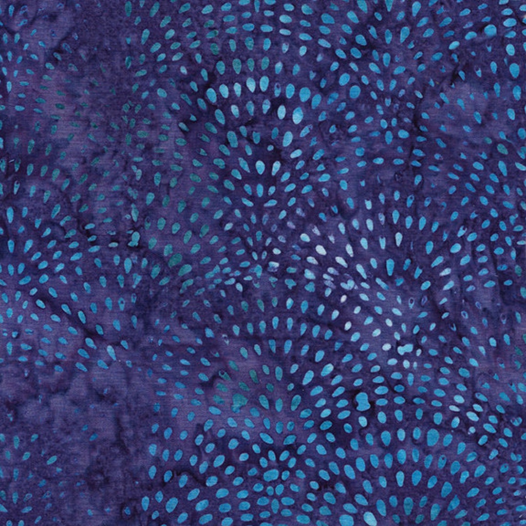 Summer Twilight - Woodblock Dash Purple Blue Fan Dots Batik Fabric ...