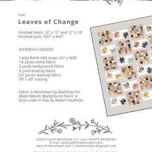 Leaves of Change Quilt Pattern, Lella Boutique LB190, Jelly Roll Strip ...