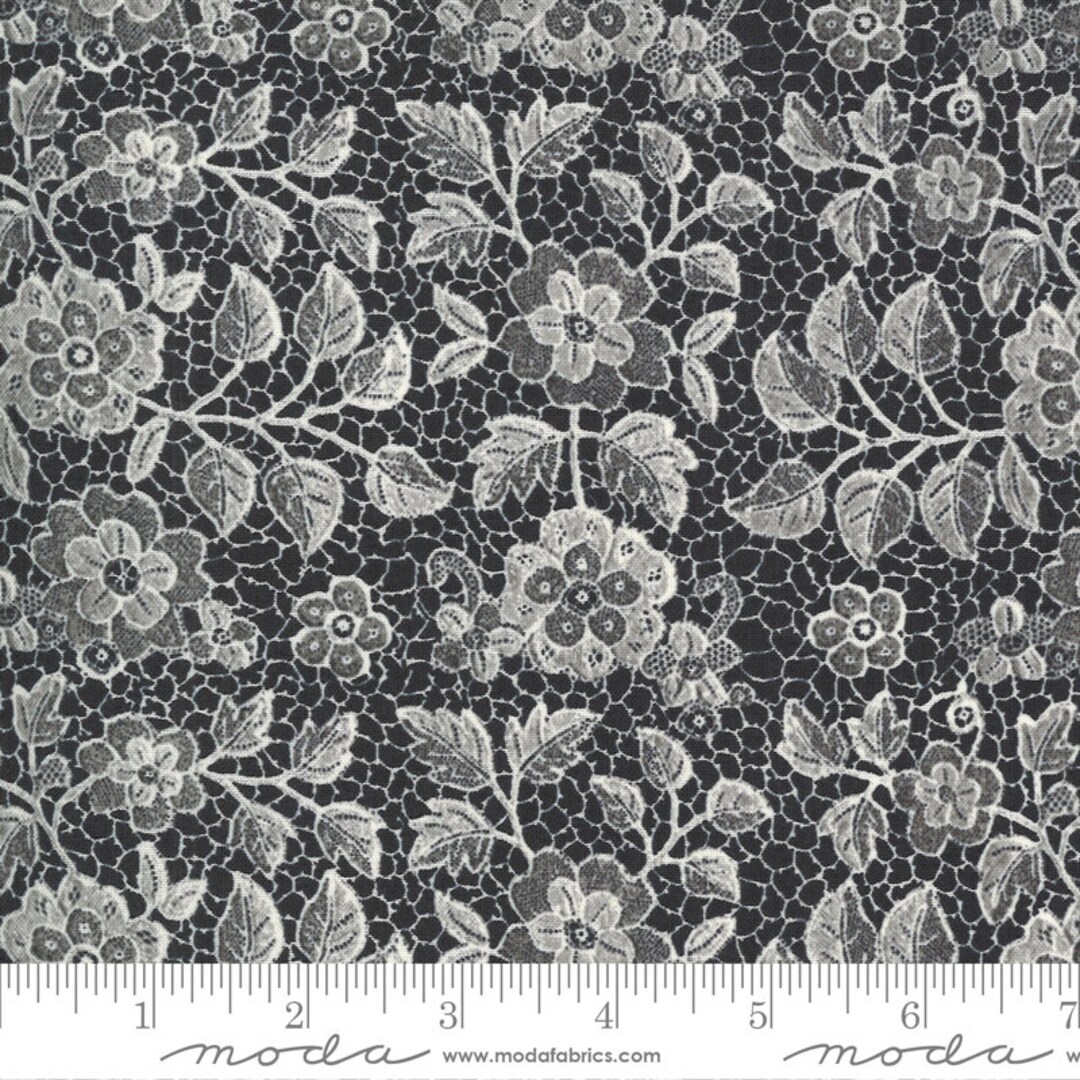 Boudoir - Caviar Lace Black Cream Floral Fabric, Moda 30652 13, Boudoir ...