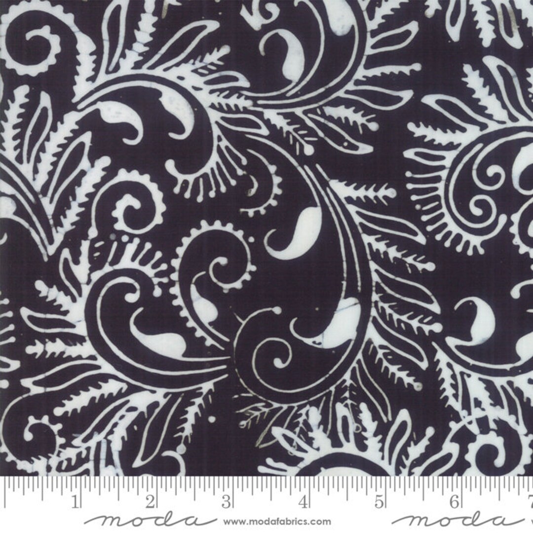 LAST CALL Bahama Batiks - Onyx Black White Swirling Leaves Batik Fabric ...