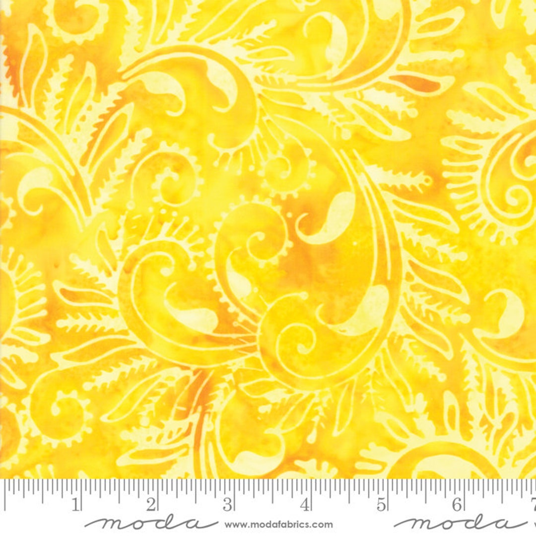 Bahama Batiks - Sunshine Yellow Tonal Batik Fabric, Moda 4352 21, Leafy ...
