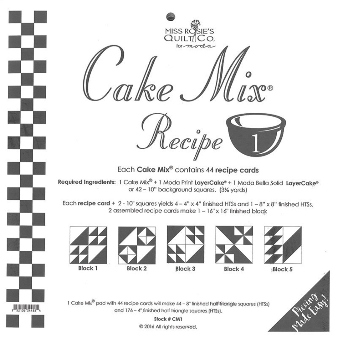 Moda Cake Mix Recipe Card 1, Moda CM1, Layer Cake Friendly Foundation ...