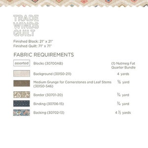 Trade Winds Quilt Pattern, Basicgrey PAT060, Fat Quarter FQ Friendly Pattern, Blowing Falling ...