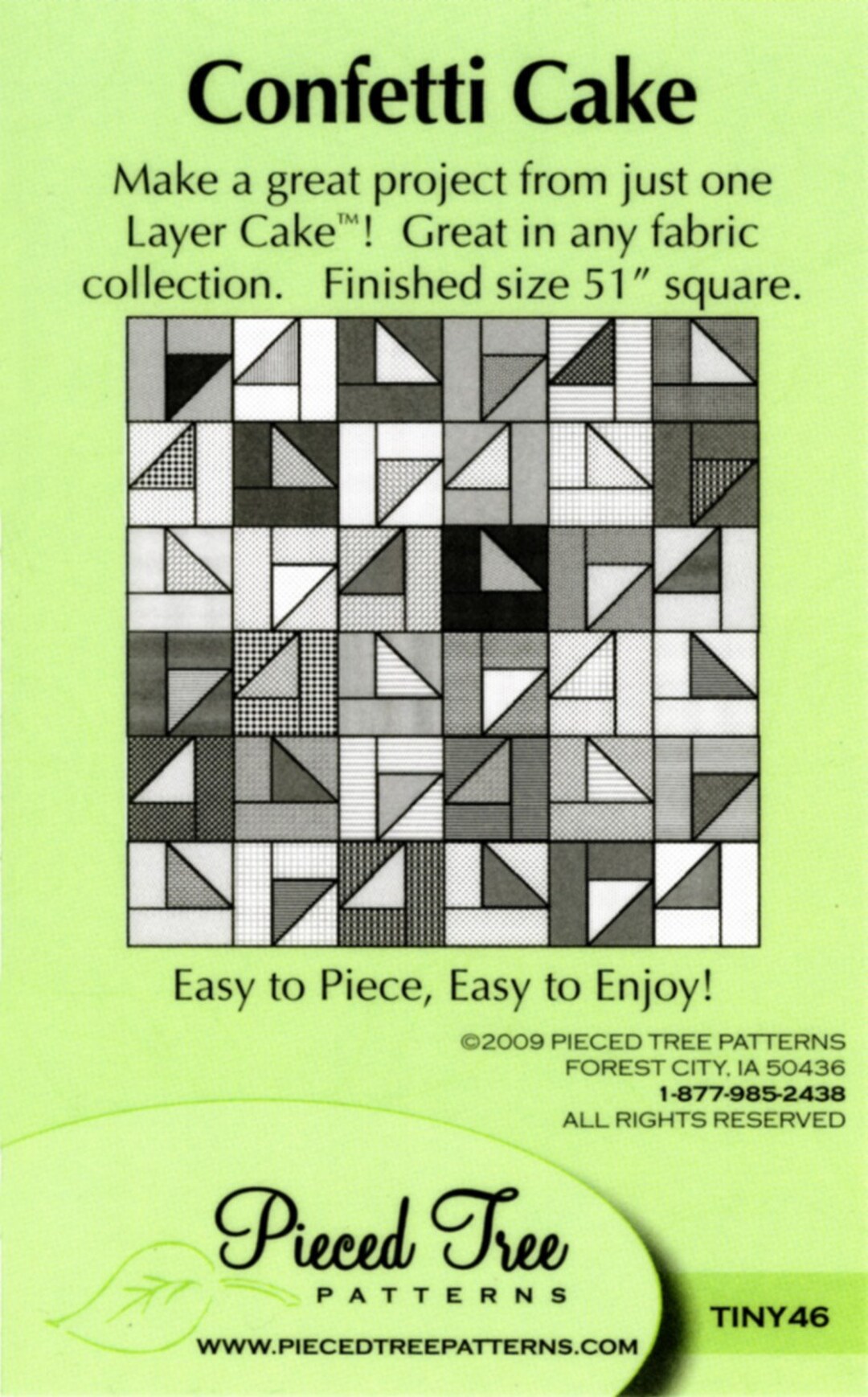 Confetti Cake Quilt Pattern, Pieced Tree Patterns TINY46, Layer Cake Friendly, Baby Quilt, Table ...