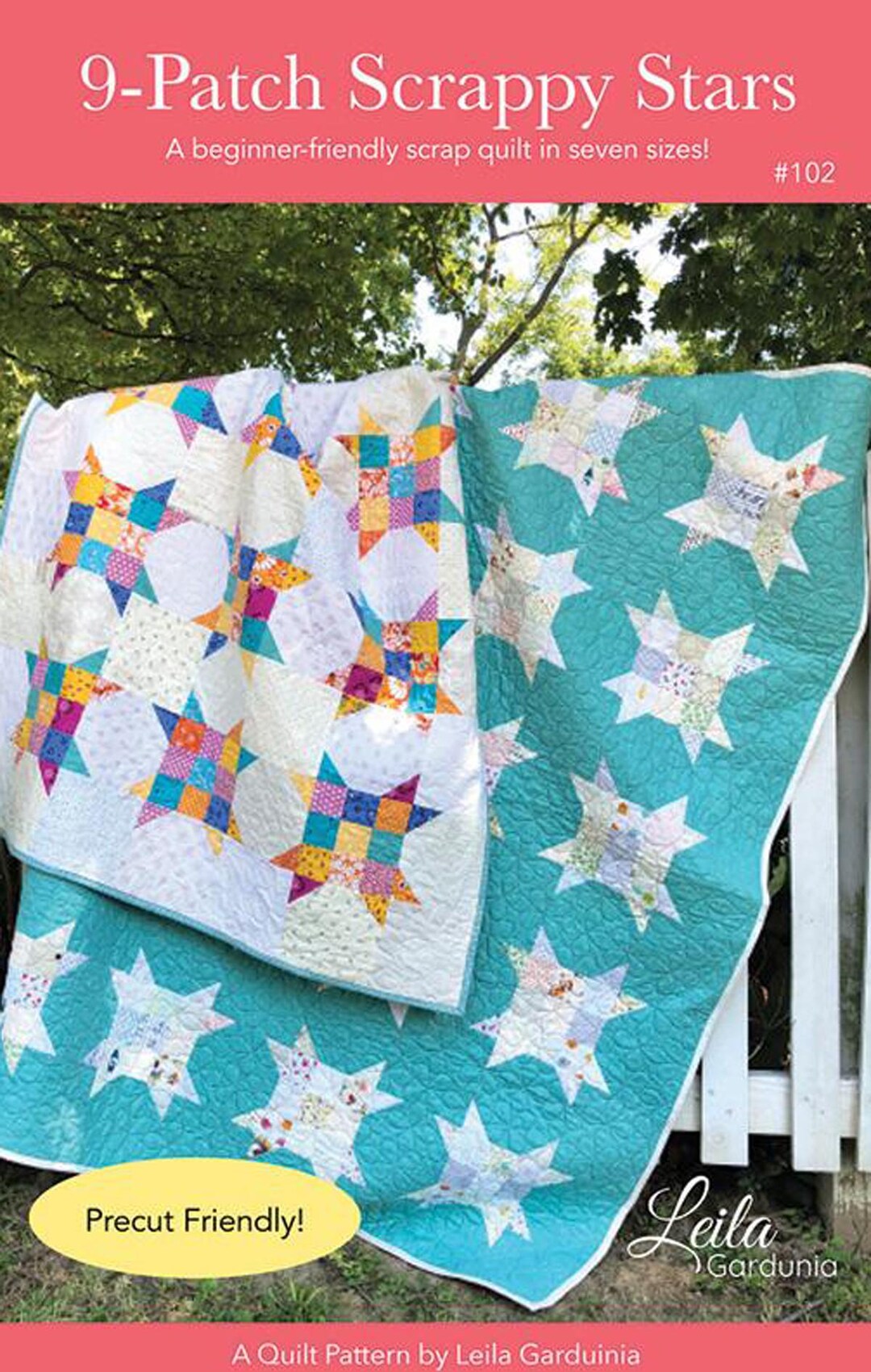 9 Patch Scrappy Stars Quilt Pattern, Leila Gardunia LGD102, Pecuts ...