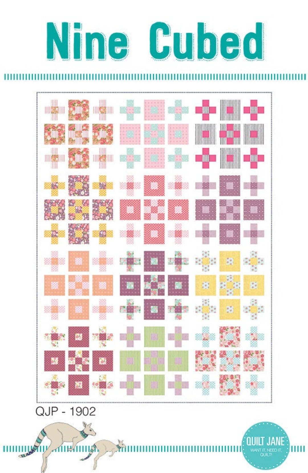 LAST CALL Nine Cubed Quilt Pattern, Quilt Jane QJP1902, Fat Quarter FQ ...