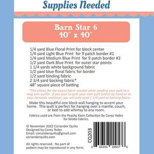 Barn Star 6 Quilt Pattern, Coriander Quilts CQ203, Wall Hanging, Tulip ...