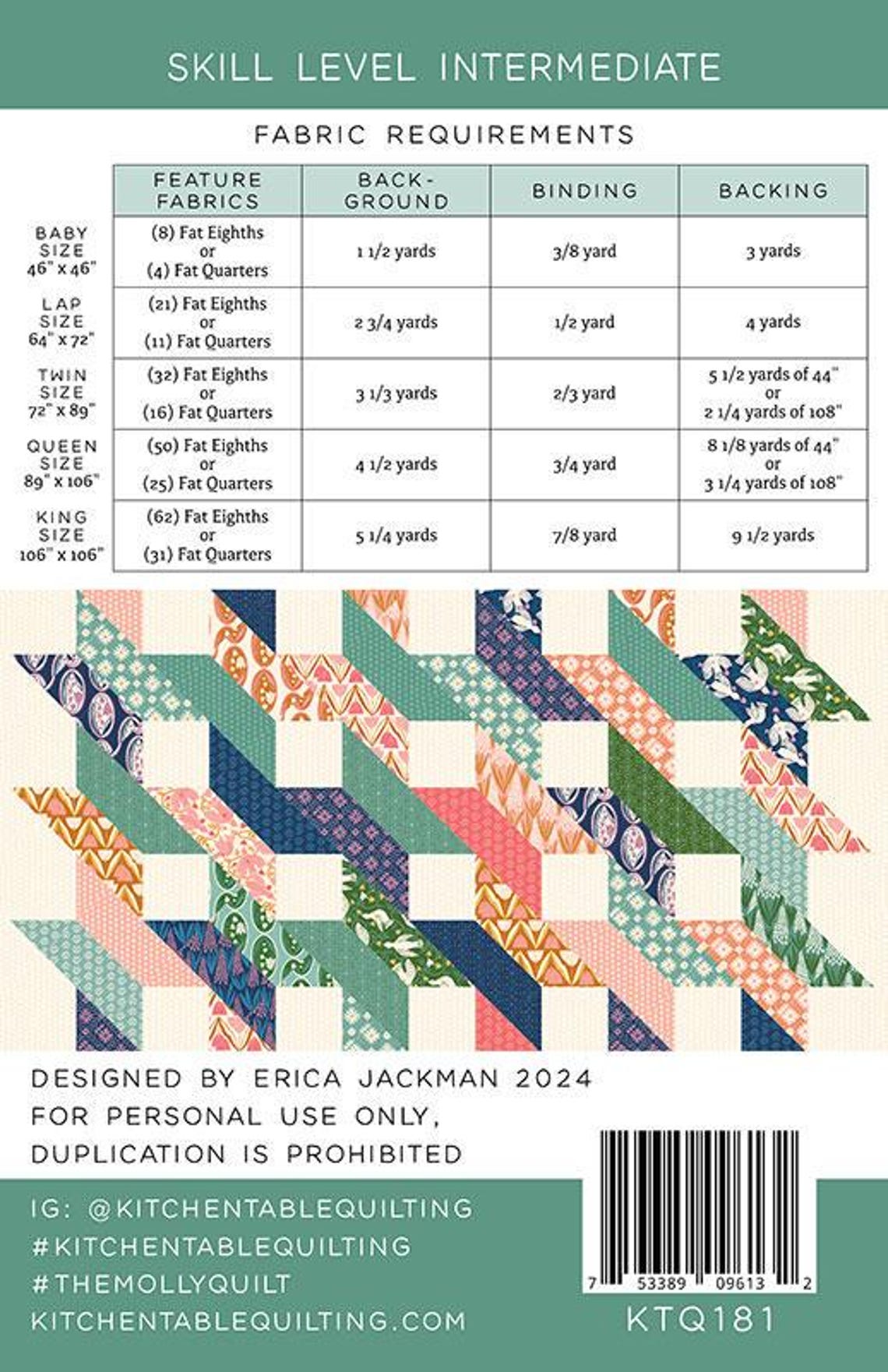 The Molly Quilt Pattern, Kitchen Table Quilting KTQ181, FQ F8 Fat ...