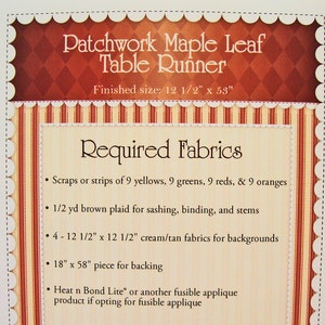 Patchwork Maple Leaf Quilted Table Runner Pattern, Shabby Fabrics SF48632, Autumn Fall Leaves ...