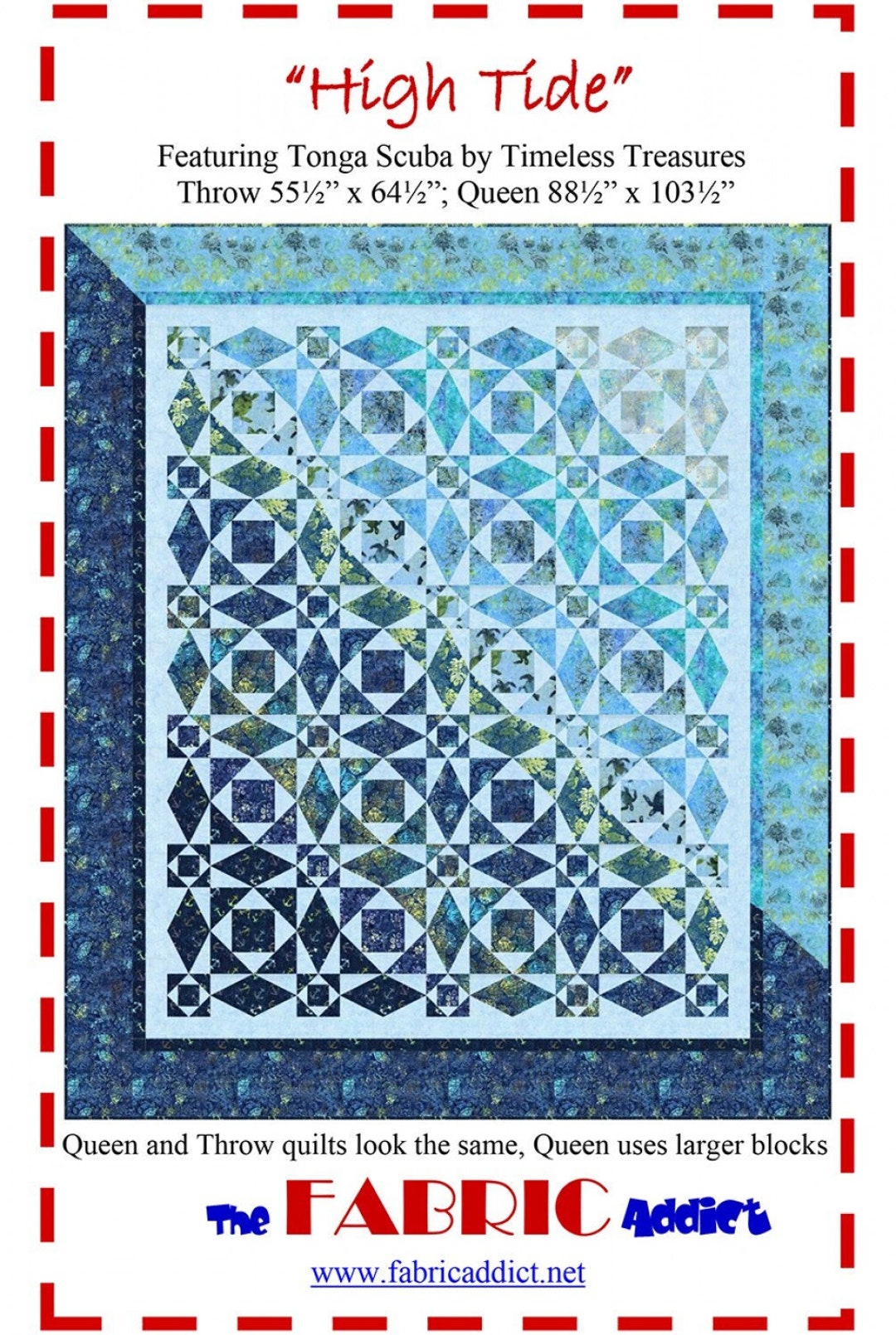 High Tide Quilt Pattern, the Fabric Addict HT22, Yardage Friendly Storm at Sea Throw Queen Bed ...