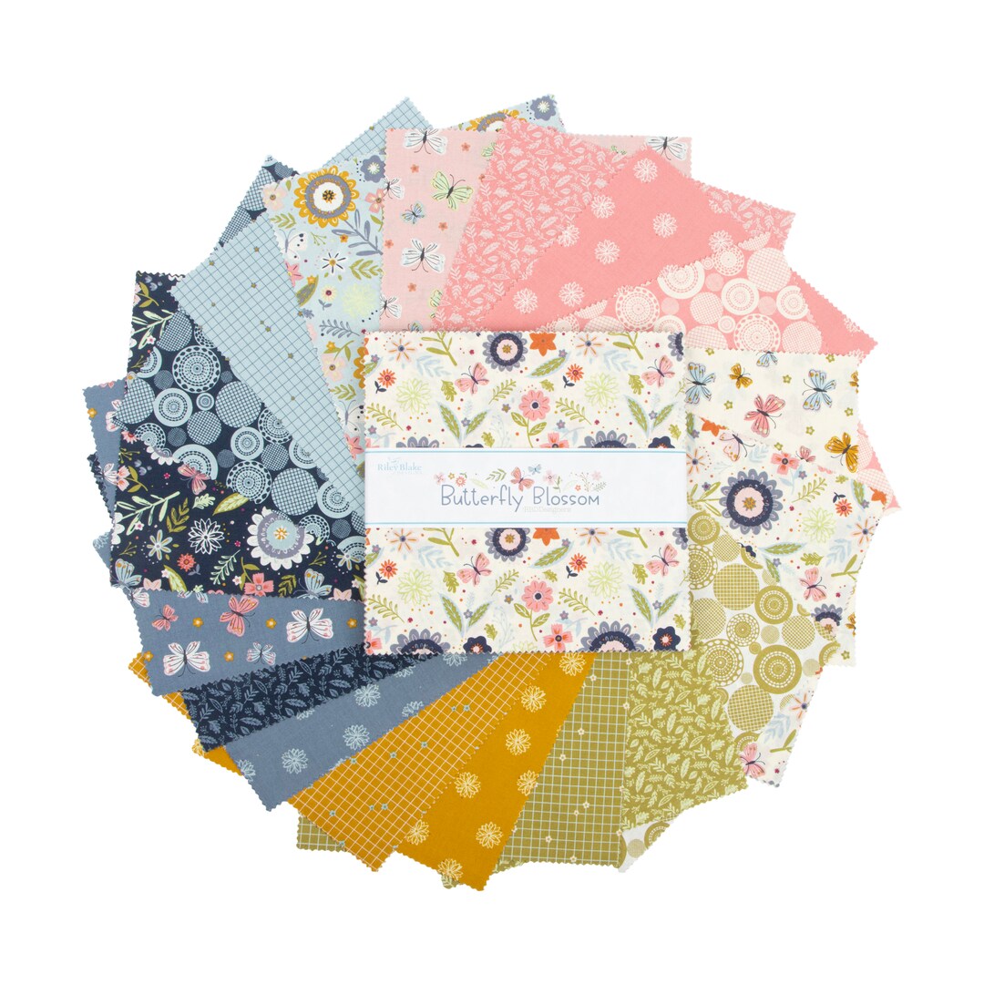 Butterfly Blossom 10 Stacker, Riley Blake 10-13270-42, Pink Blue Spring Floral Butterflies Quilt ...