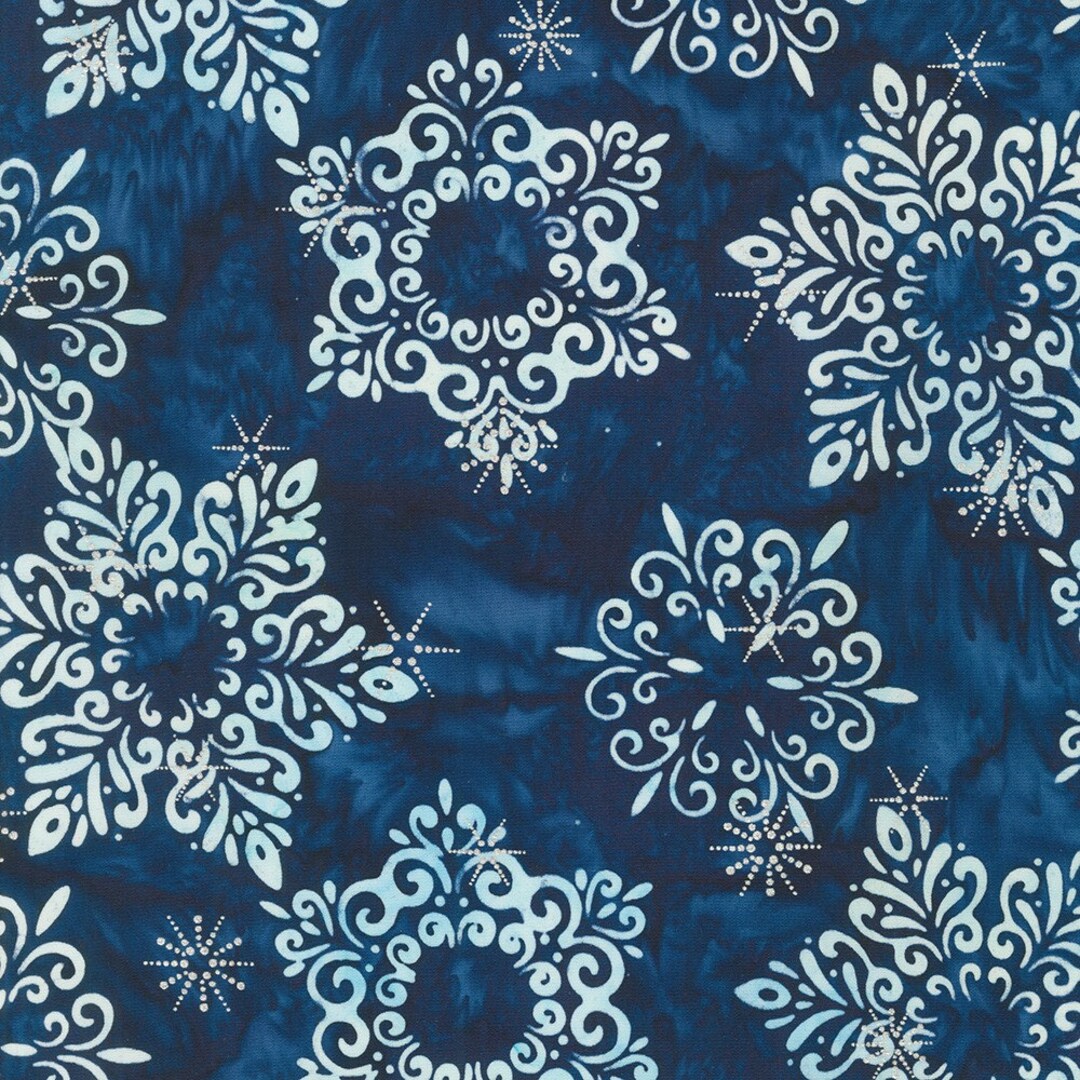 Artisan Batiks Winter Wonderland Navy Blue White Silver Snowflakes ...