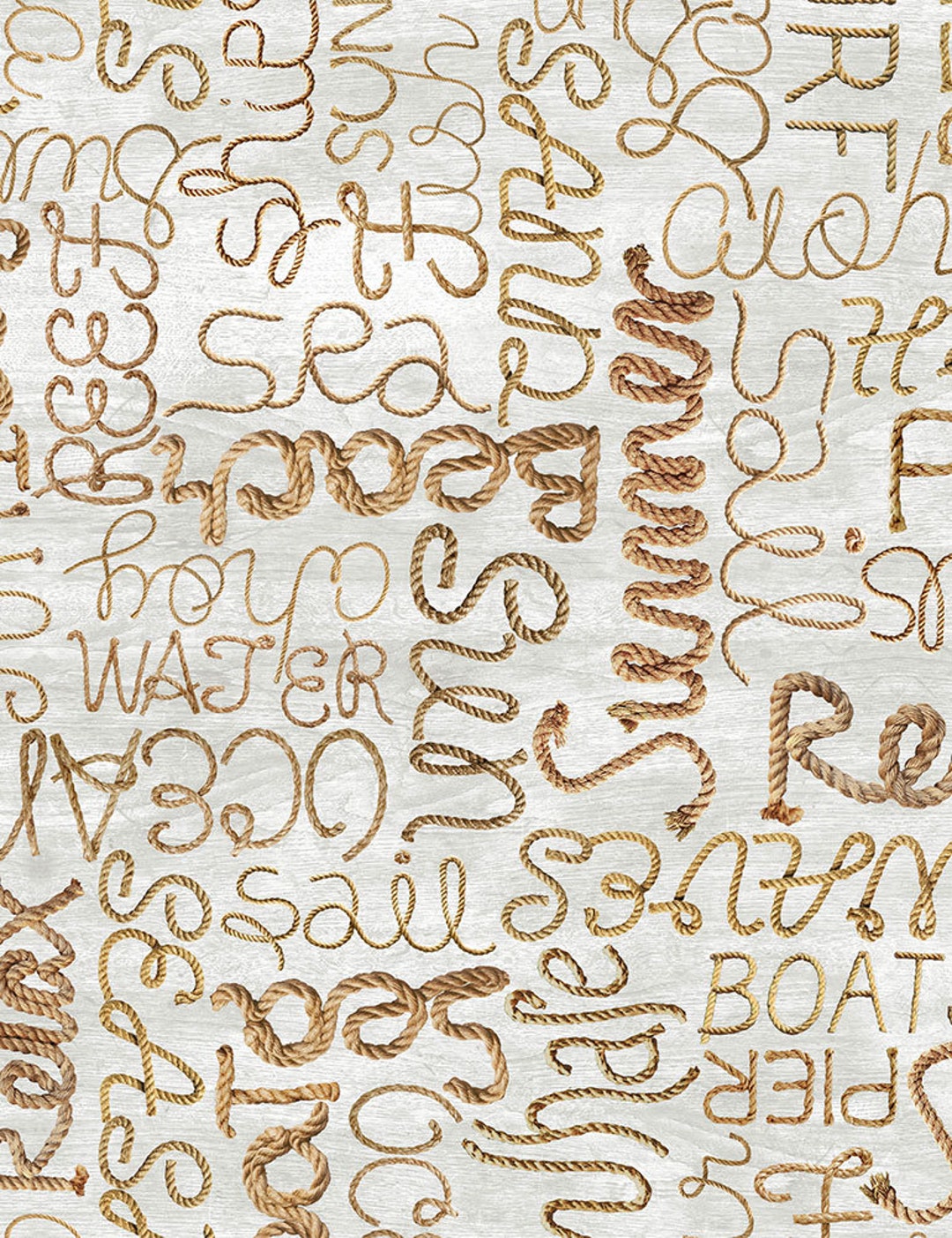 REMNANT 25" of Beach - Rope Words Text Beige Fabric, Timeless Treasures ...