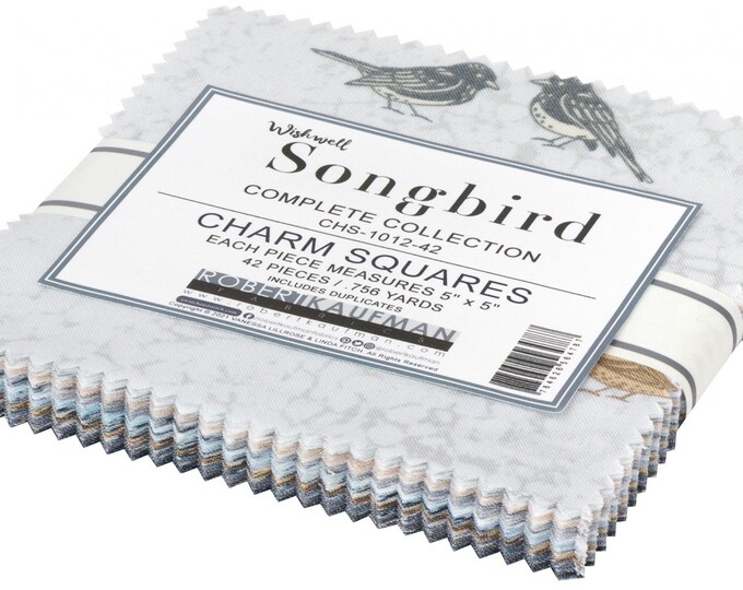 Songbird Charm Pack Silver Metallic Fabric, CHS-1012-42, 5" Inch Precut ...