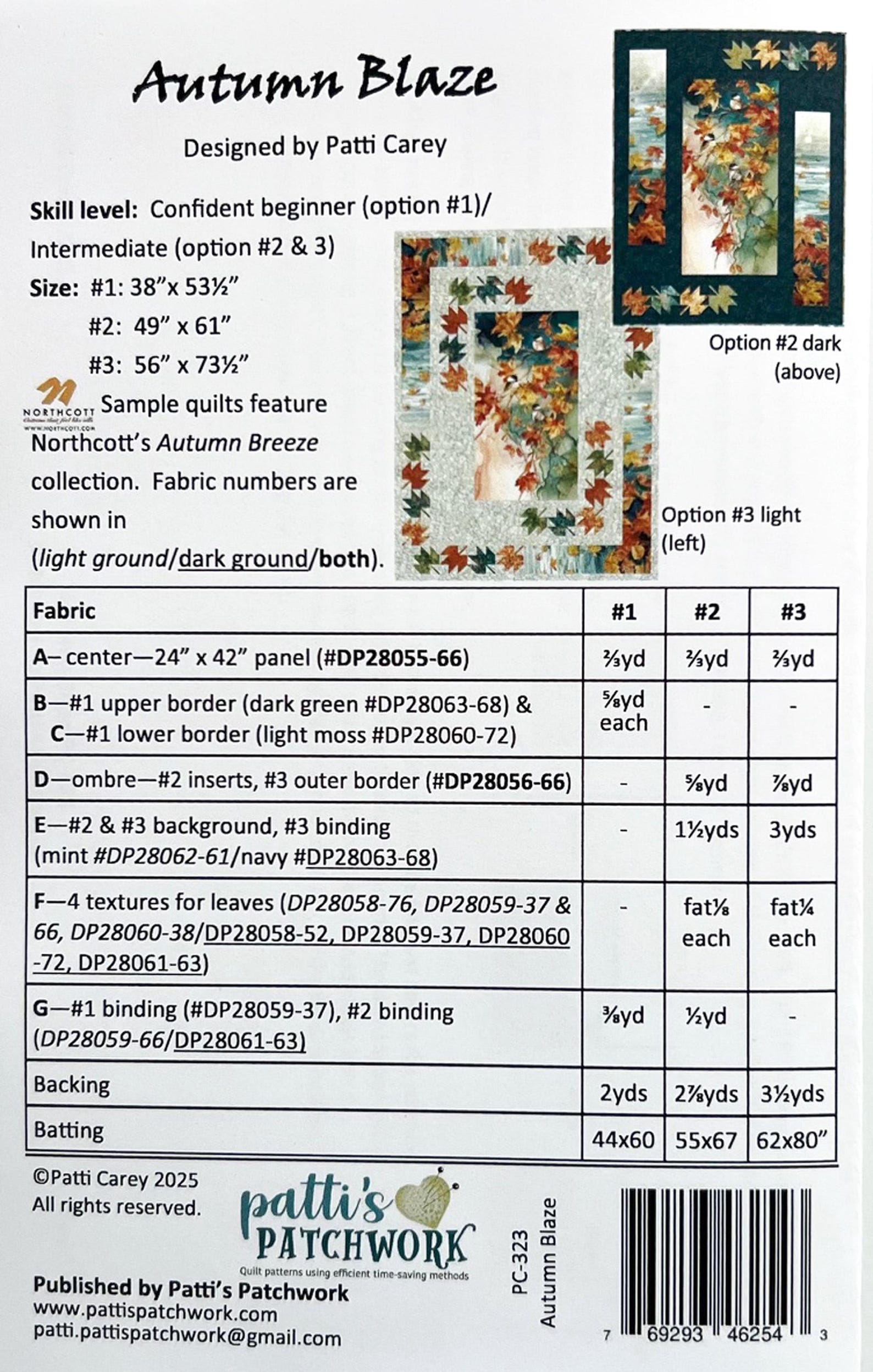 Autumn Blaze Panel Frame Quilt PATTERN, Patti's Patchwork PC323 PTN3455 ...