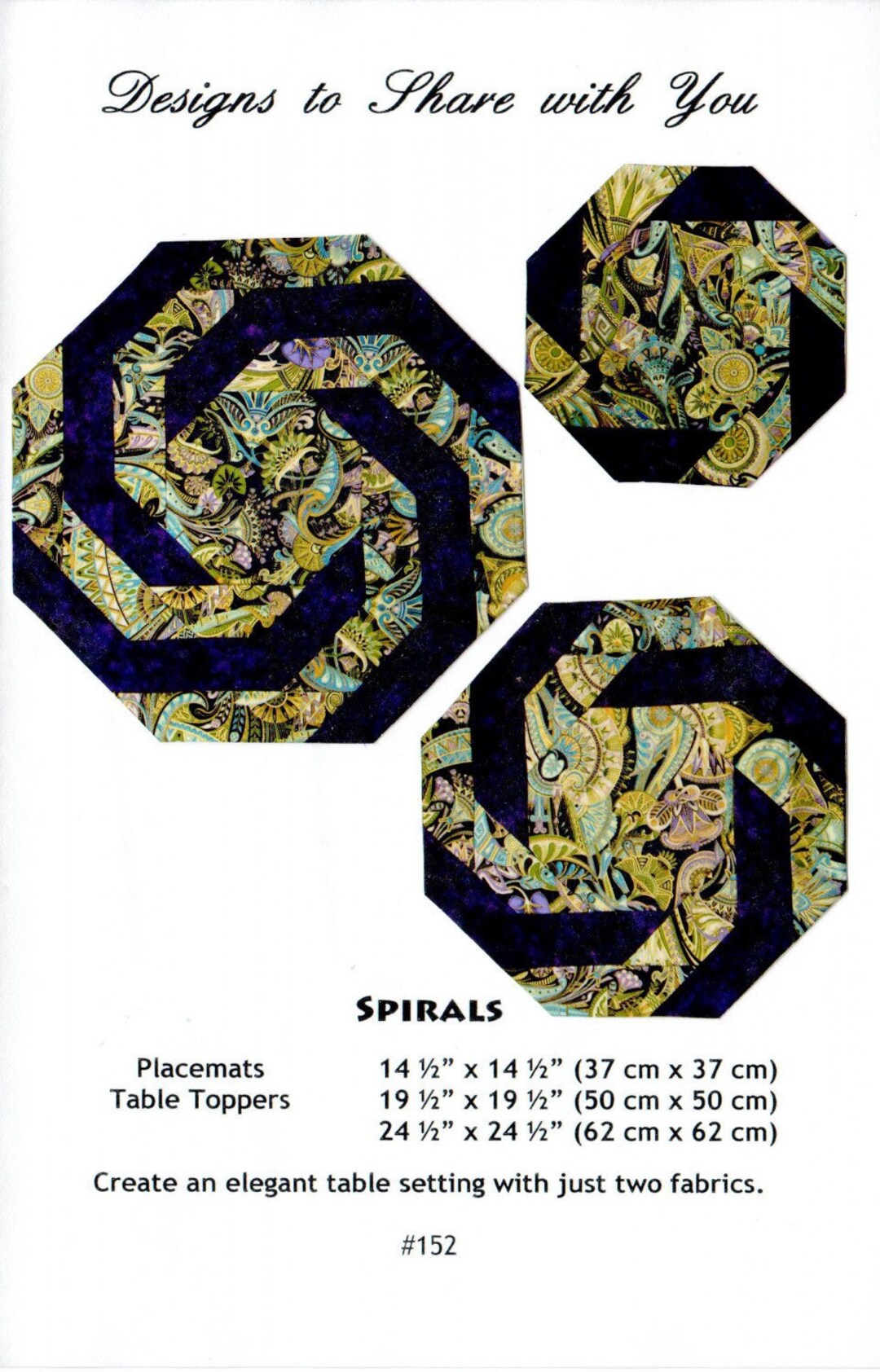 Spirals Table Topper and Place Mats Quilt Pattern, Designs to Share With You DSY152, Quilted ...