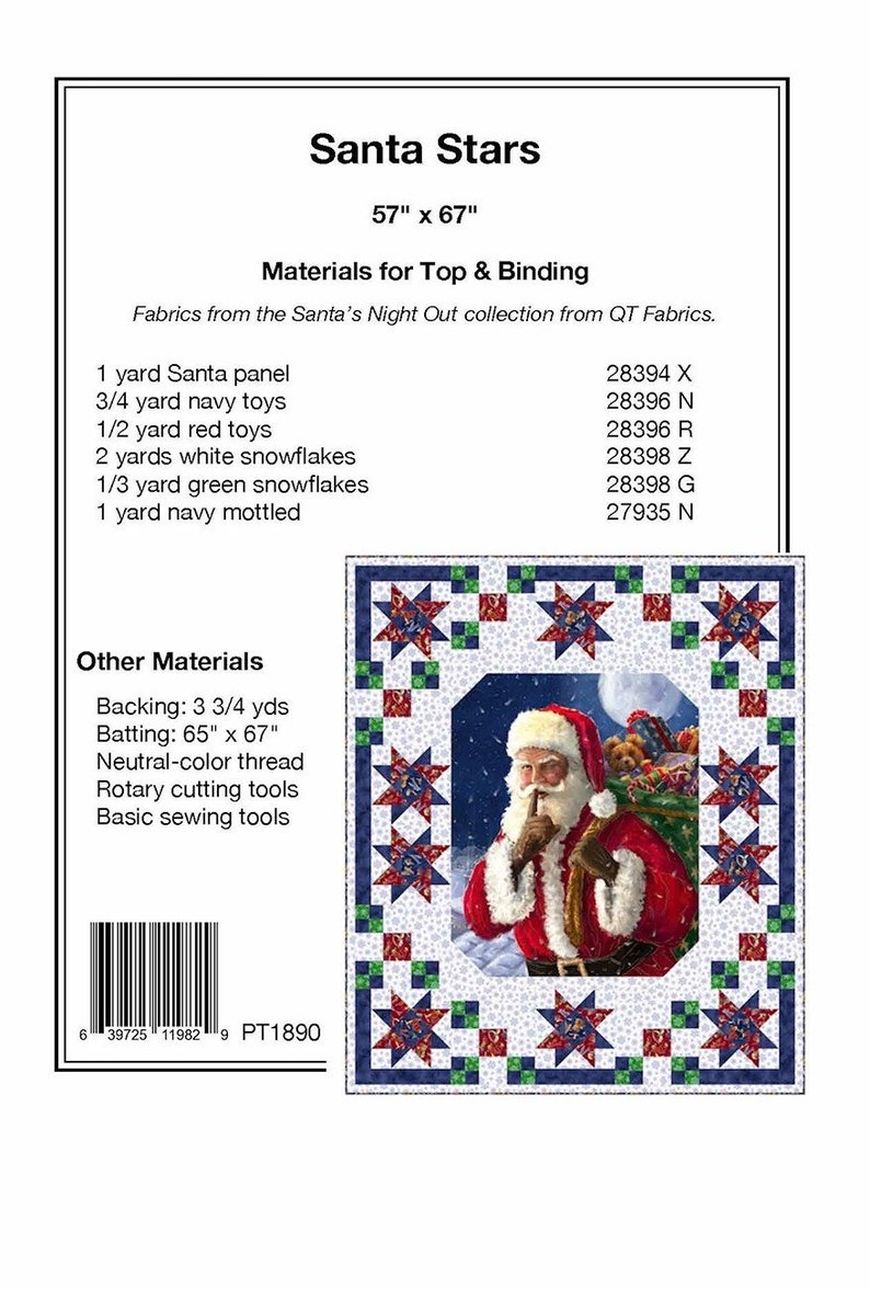 Santa Stars Panel Frame Quilt PATTERN, Pine Tree Country Quilts PT1890 ...