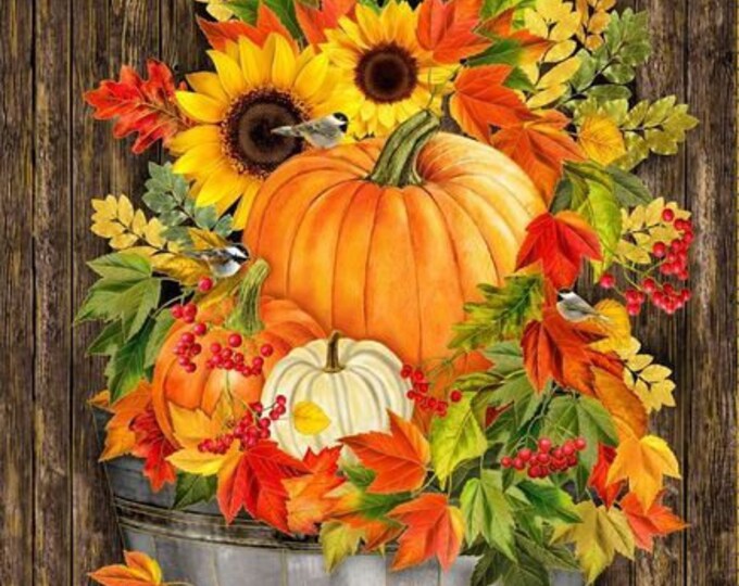 Fall is in the Air - Harvest Floral Metallic 24" Fabric Panel, Timeless ...