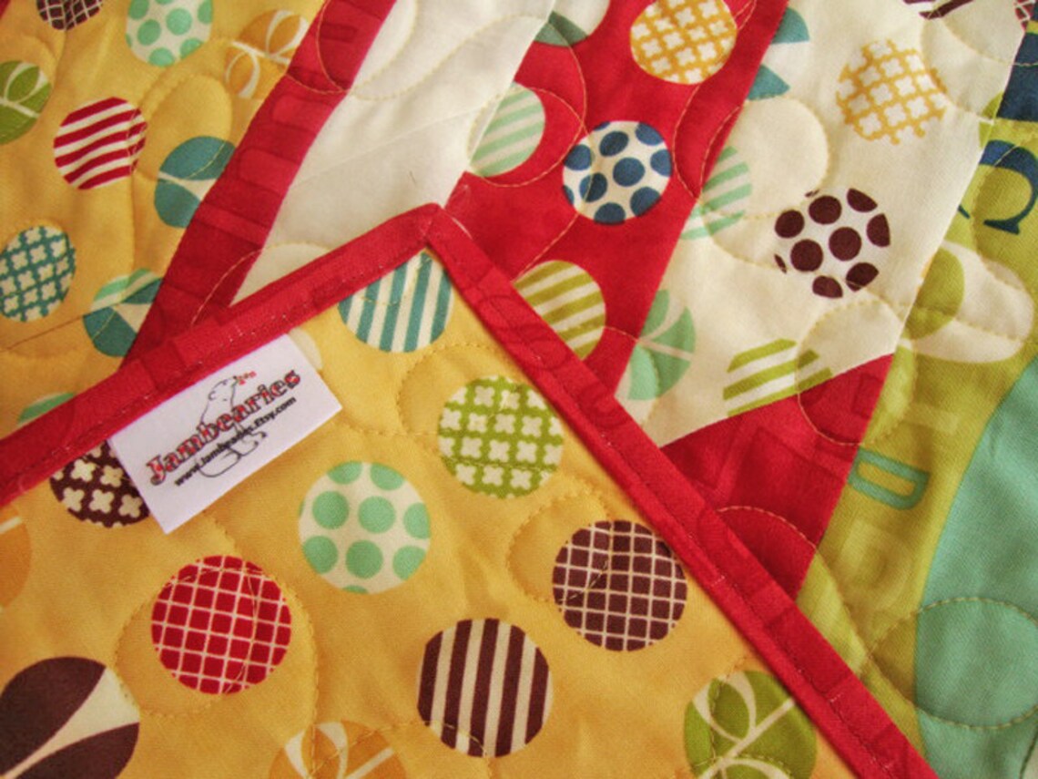 Gender Neutral Yellow Red Blue Green Striped Throw Quilt, 62" X 74 ...