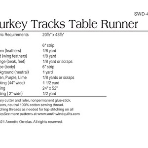 Turkey Tracks Table Runner Pattern SWD444-TT Thanksgiving - Etsy